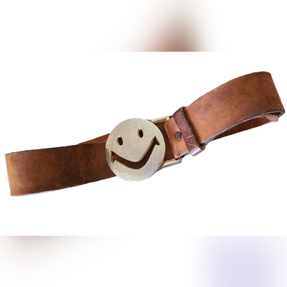 Accessories | Vintage Happy Face Buckle Leather Belt | Poshmark